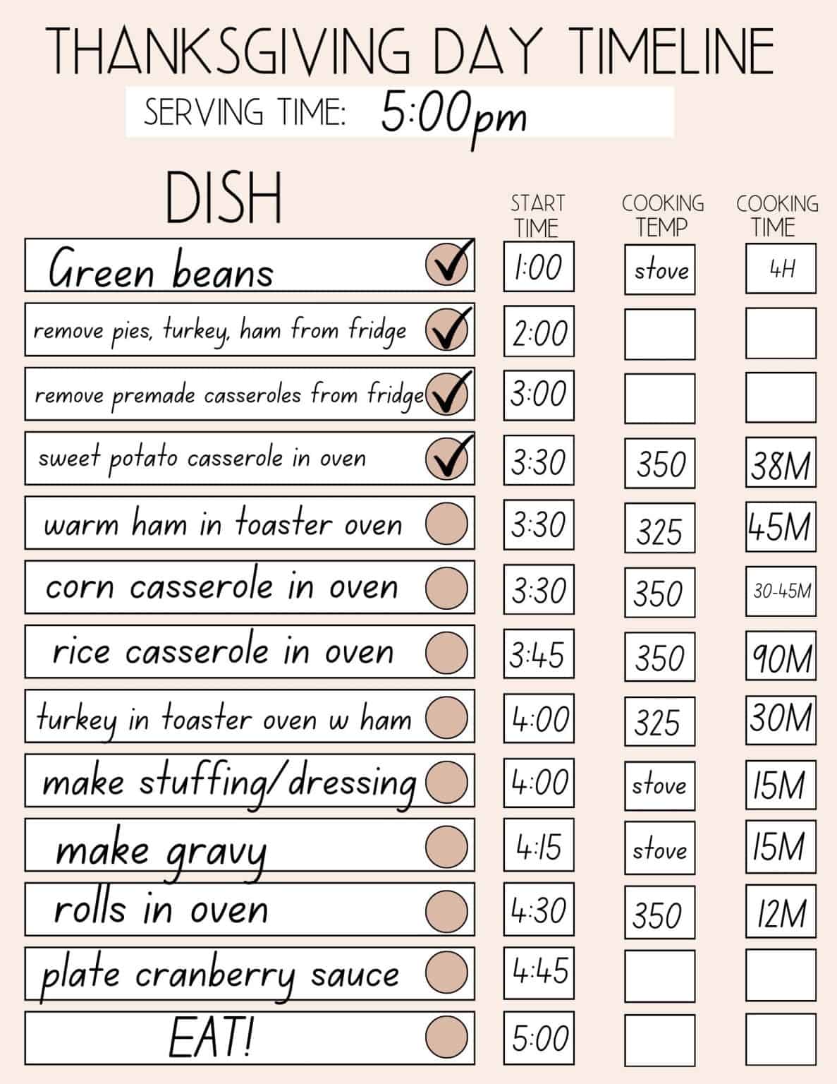 Thanksgiving Day Timeline Worksheet And My Menu - Worthing Court | DIY ...